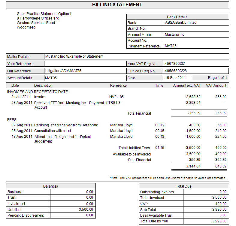 Billing Statement – Dye & Durham South Africa